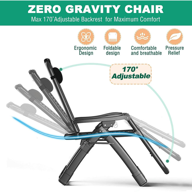 JTANGL 2 Pack Zero Gravity Chair Padded Adjustable Reclining Lounge Chair with Cup Holder Supports 440lbs Reviews Wayfair